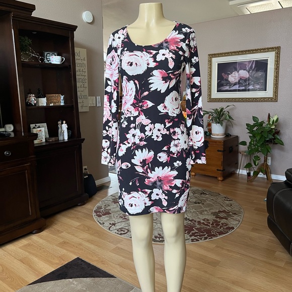 Haute Monde | Dresses | Haute Monde Black Floral 34 Sleeve Dresssize Xl ...